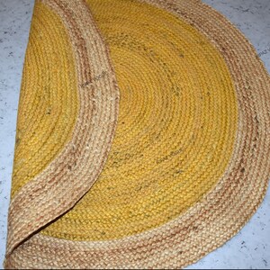 RUG Natural Jute Hand Braided Yellow With Beige Border Round - Etsy