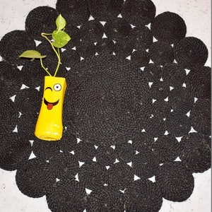 Black Jute Rug Round Hand Braided Circle Design Area Rug, Custom Size ...