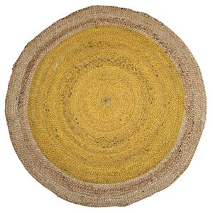 RUG Natural Jute Hand Braided Yellow With Beige Border Round - Etsy