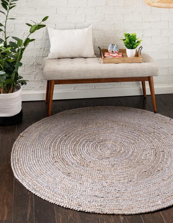 Grey Jute Hand Braided Natural Jute Rug Round Rug for Home | Etsy