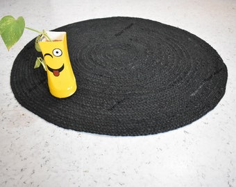 Oriental Zarla Black Round Jute Rug Handcrafted From 100% Jute - Etsy