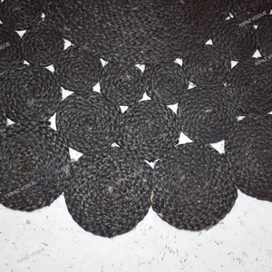 Black Jute Rug Round Hand Braided Circle Design Area Rug, Custom Size ...