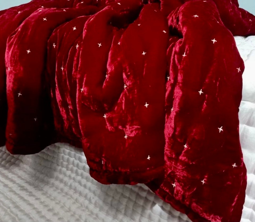 Red Silk Velvet Throw, Luxury Silk Velvet Blanket, Natural Silk Velvet ...