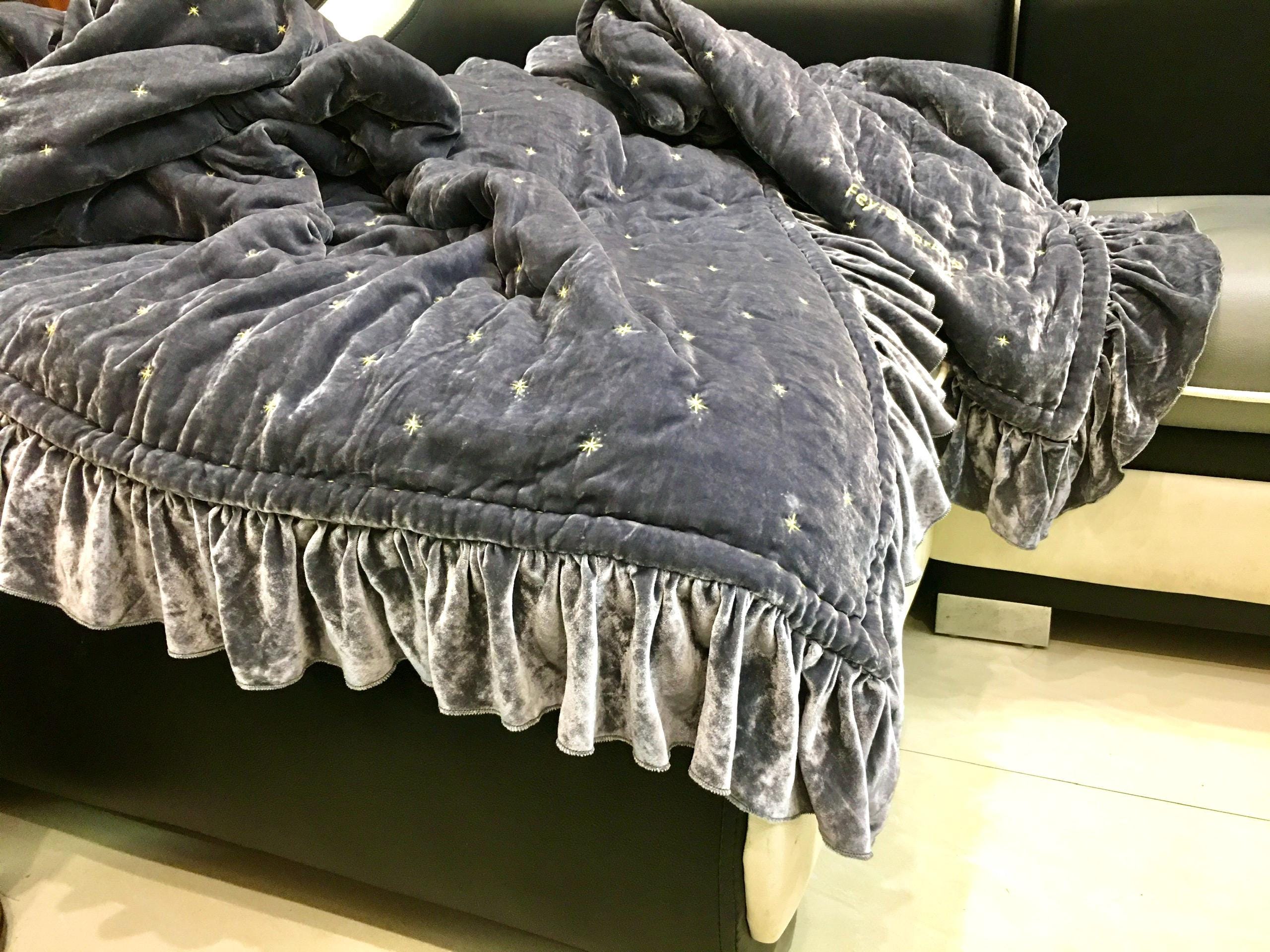 Luxury Boho Silk Velvet Quilt Blanket Comforter Duvet, Coverlet ...