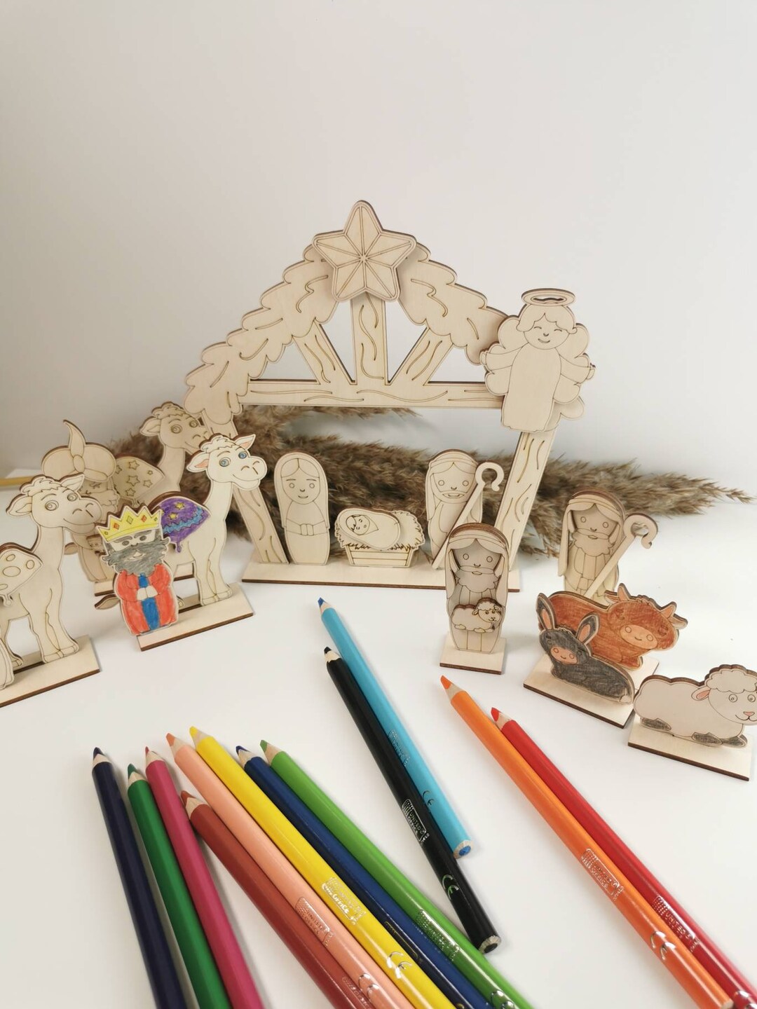 Children's Nativity Scene to Color in Wooden Christmas Nativity Set DIY ...