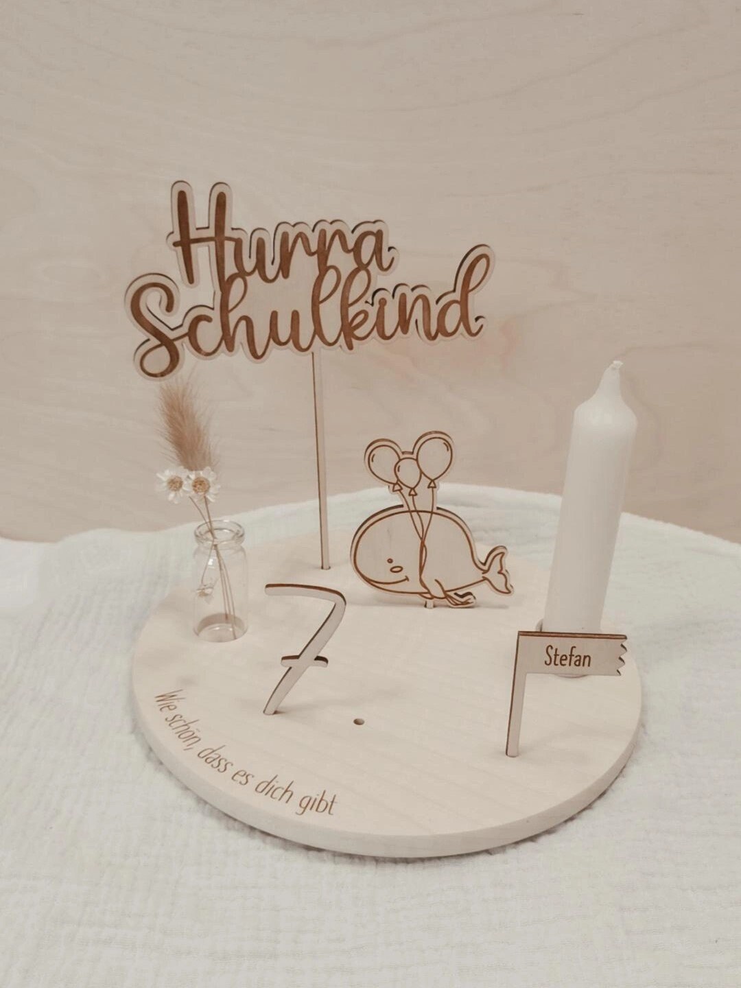 Personalisierter Kerzenteller zur Einschulung | Schulkind | aus Holz | Tischdeko Einschulung ...