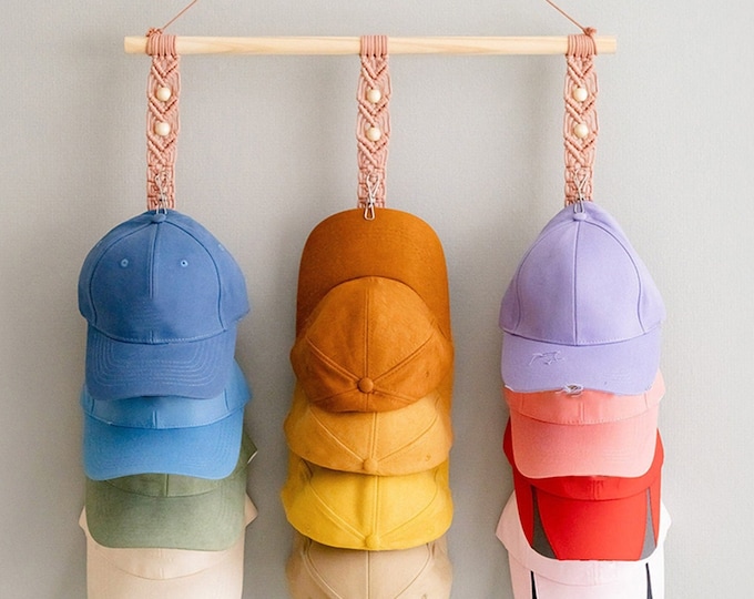 Macrame Cap Rack, Cap Hanger for Wall, Hat Storage, Ball Cap Rack ...