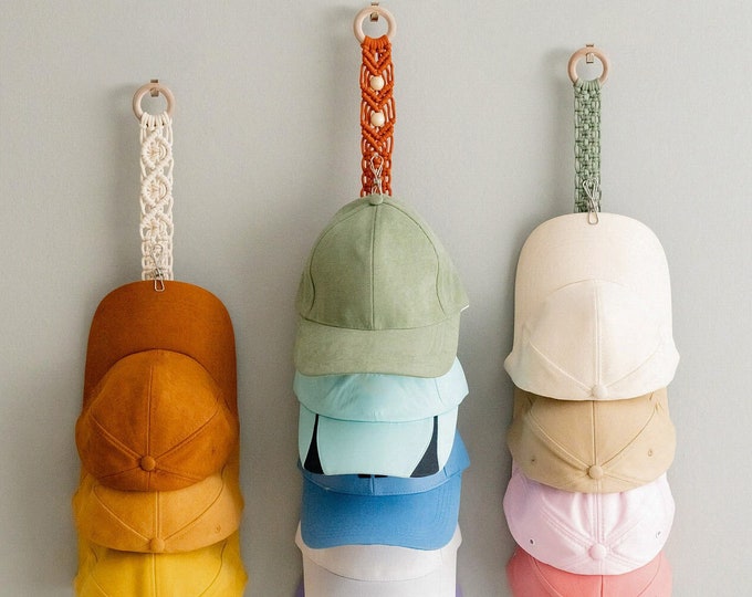 Cap Rack, Macrame Cap Display, Cap Holder for Wall, Hat Organizer ...