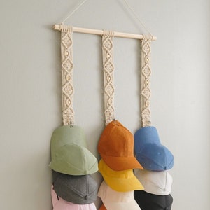 Macrame Cap Rack, Caps Organizer, Boho Hat Rack, Gifts for Him, Cabin ...
