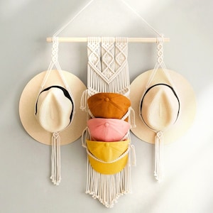 Boho Hat Hanger, Cap Rack, Farmhouse Decor, Macrame Hat Display, Gift ...