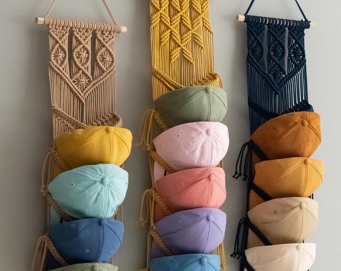 Macrame Cap Rack, Cap Hanger for Wall, Hat Storage, Ball Cap Rack ...