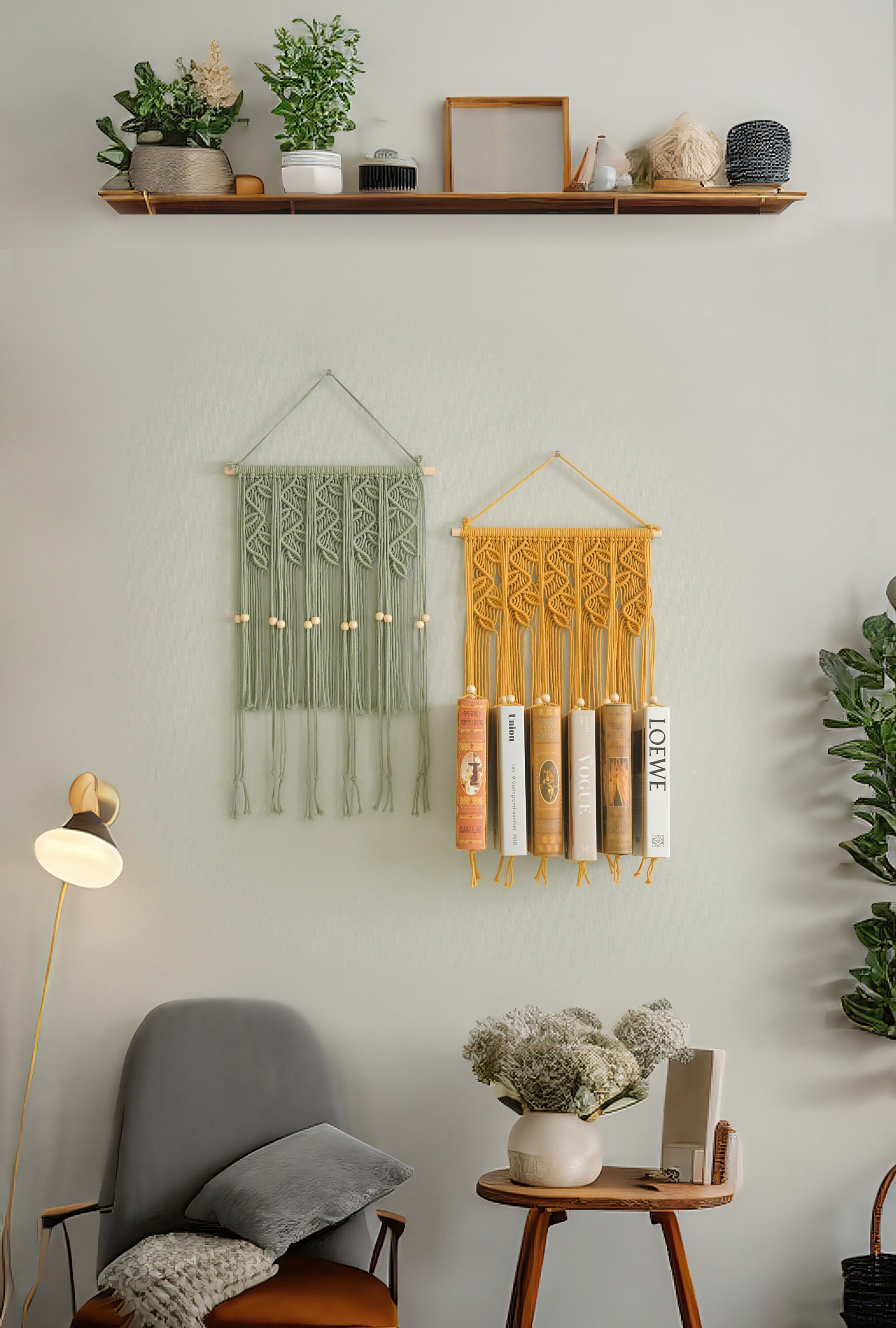 Macrame Bookshelf, Kids Book Storage, Hanging Shelf, Children's ...