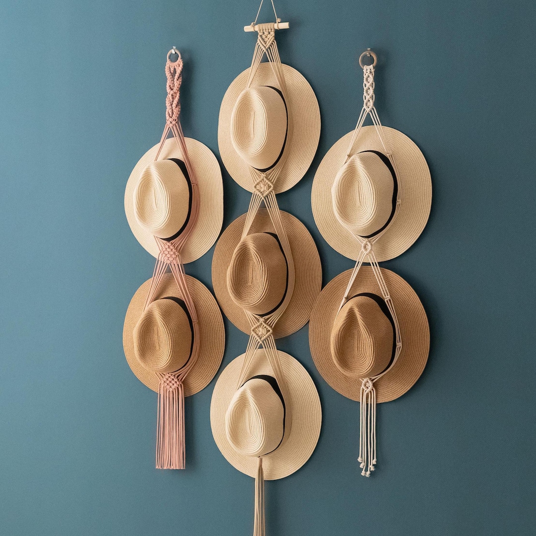 Wall Hanging Hat Holder, Boho Hat Display, Macrame Cap Hanger, Cowboy ...