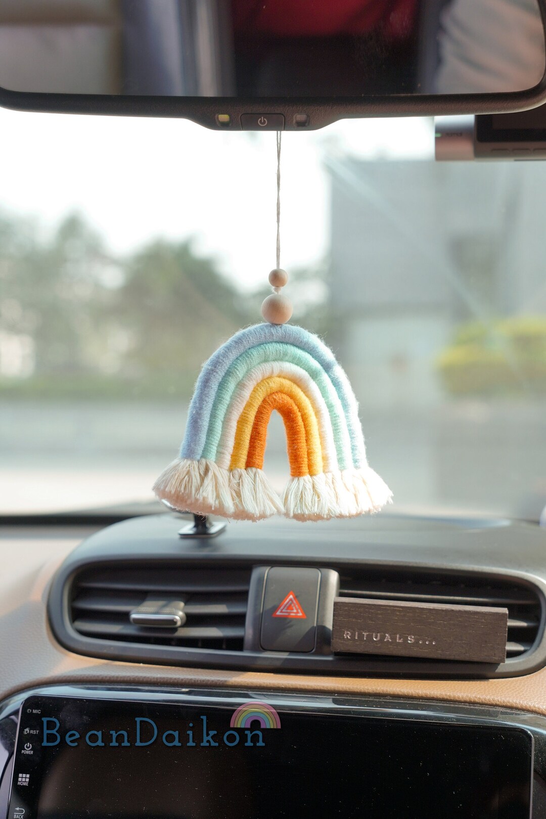 Macrame Rainbow Car Charm, Macrame Rainbow Car Accessories, Rearview ...
