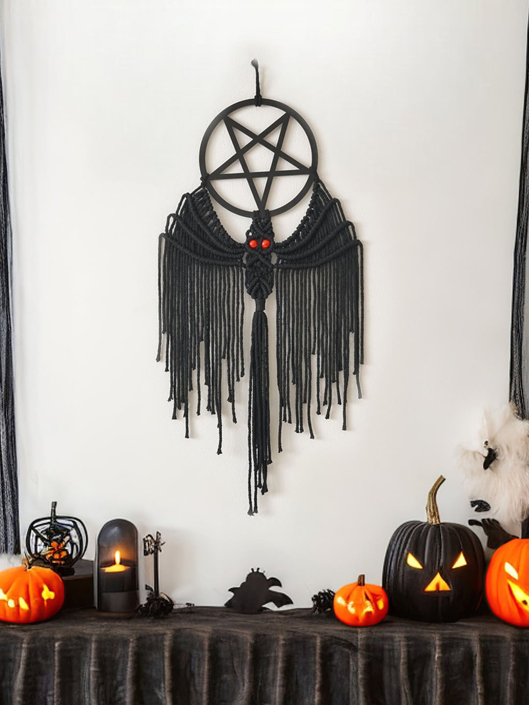 Pentacle Dreamcatcher Bat, Spooky Wall Art, Bat Decorations,pentacle ...