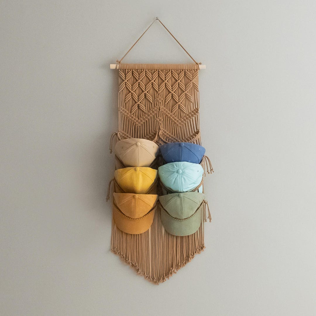 Wall Mount Hat Rack, Snapback Caps Holder, Macrame Hat Holder, Baseball ...