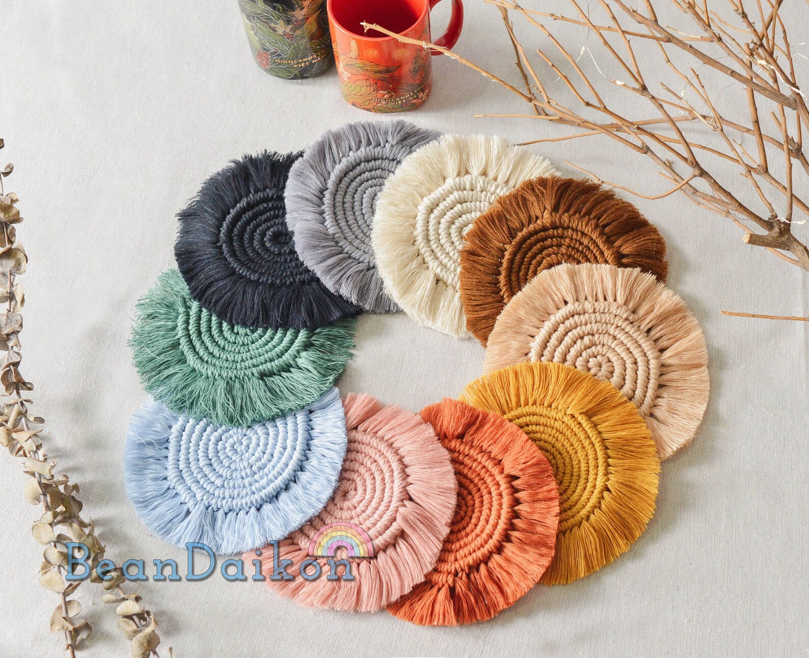 Boho Fringe Coaster Macrame Coaster Candle Mat Handmade - Etsy