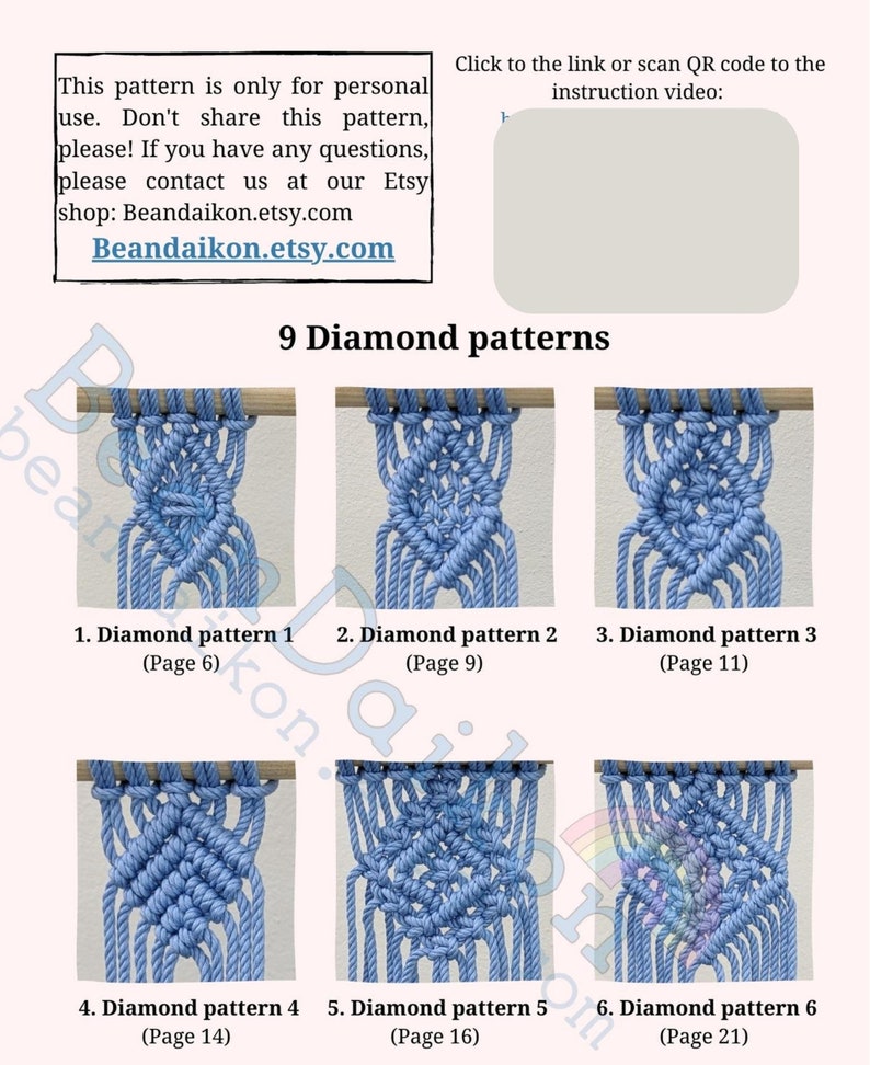Macrame Diamond Pattern, Diy Macrame Pattern, Knot Instructions, Rope ...