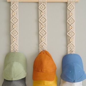 Macrame Cap Rack, Caps Organizer, Boho Hat Rack, Gifts for Him, Cabin ...