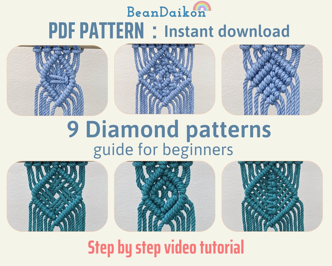 Macrame Diamond Pattern, Diy Macrame Pattern, Knot Instructions, Rope Knots Tutorial, Advanced ...