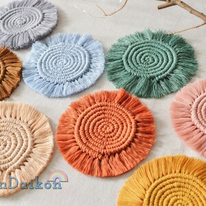 Boho Fringe Coaster, Macrame Coaster, Candle Mat, Handmade Cotton Woven ...