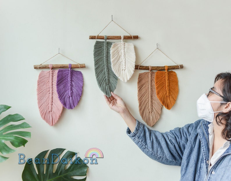Macrame Feather Wall Hanging Earth Tone Wall Art Fall Leaf - Etsy