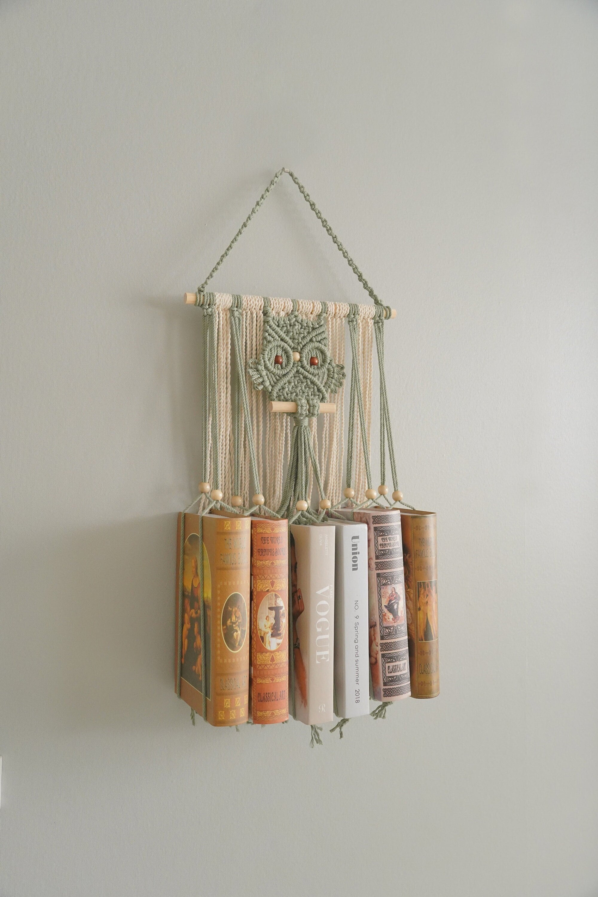 Macrame Book Holder, Macrame Owl, Room Décor, Hanging Bookshelf, Mid ...