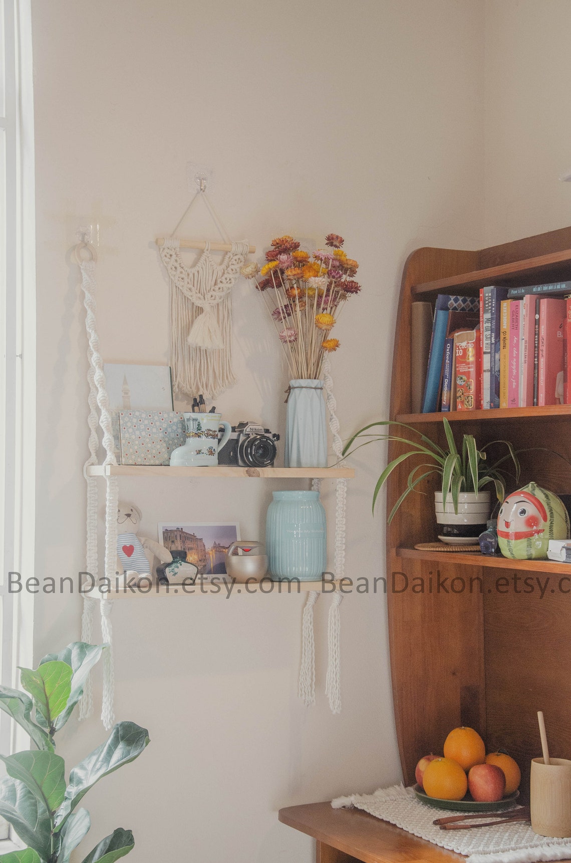 Boho Macrame Shelf Floating Boho Wall Shelf Bathroom Shelf | Etsy