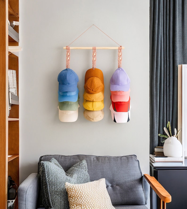 Macrame Cap Rack, Fun Home Decor, Vertical Hat Rack, Snapback Caps ...