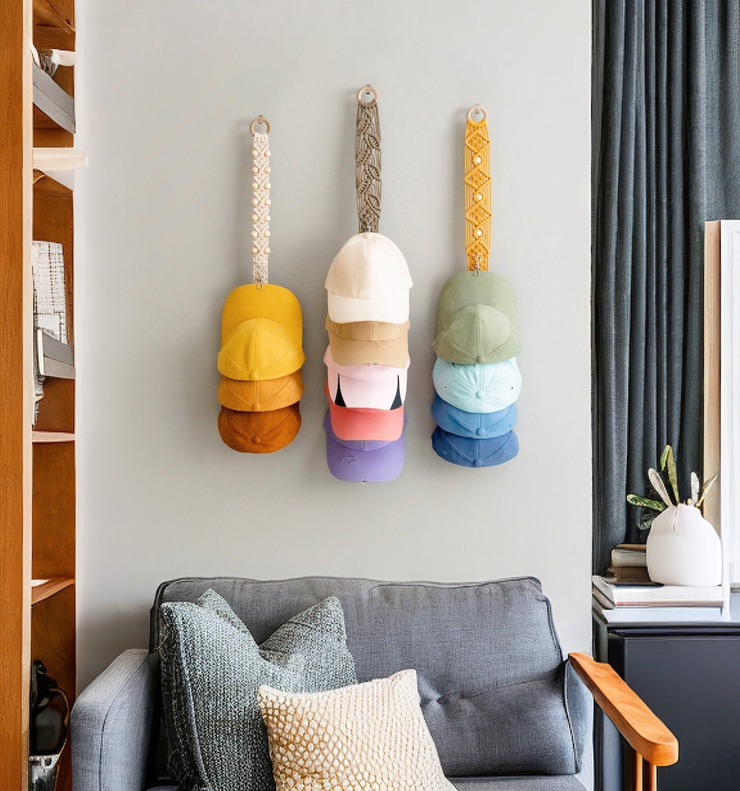 Macrame Cap Hanger, Farmhouse Hat Rack, Baseball Cap Hanger, Hold Hat ...