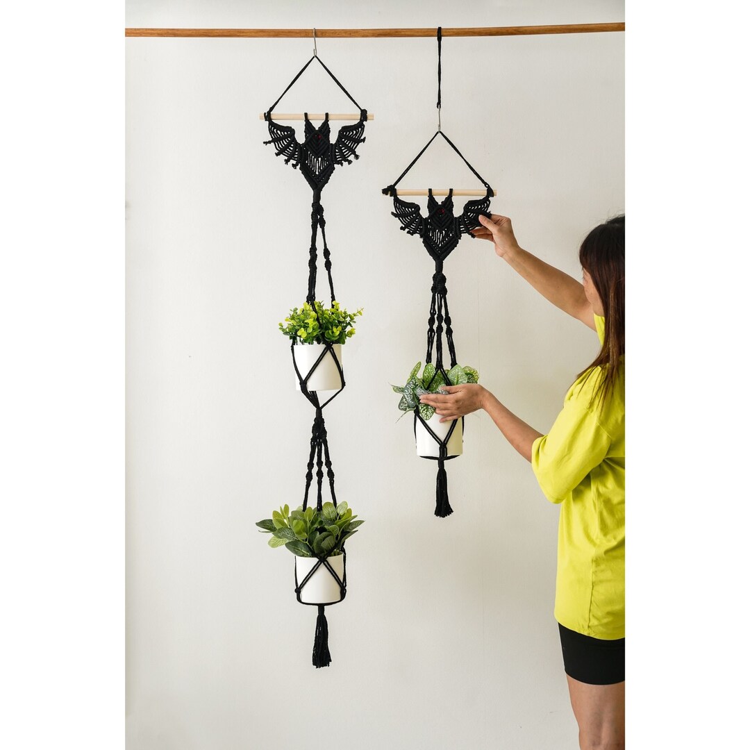 Two Tier Bat Plant Hanger, Bat Plant Hanger, Bat Wall Hanging, Bat ...