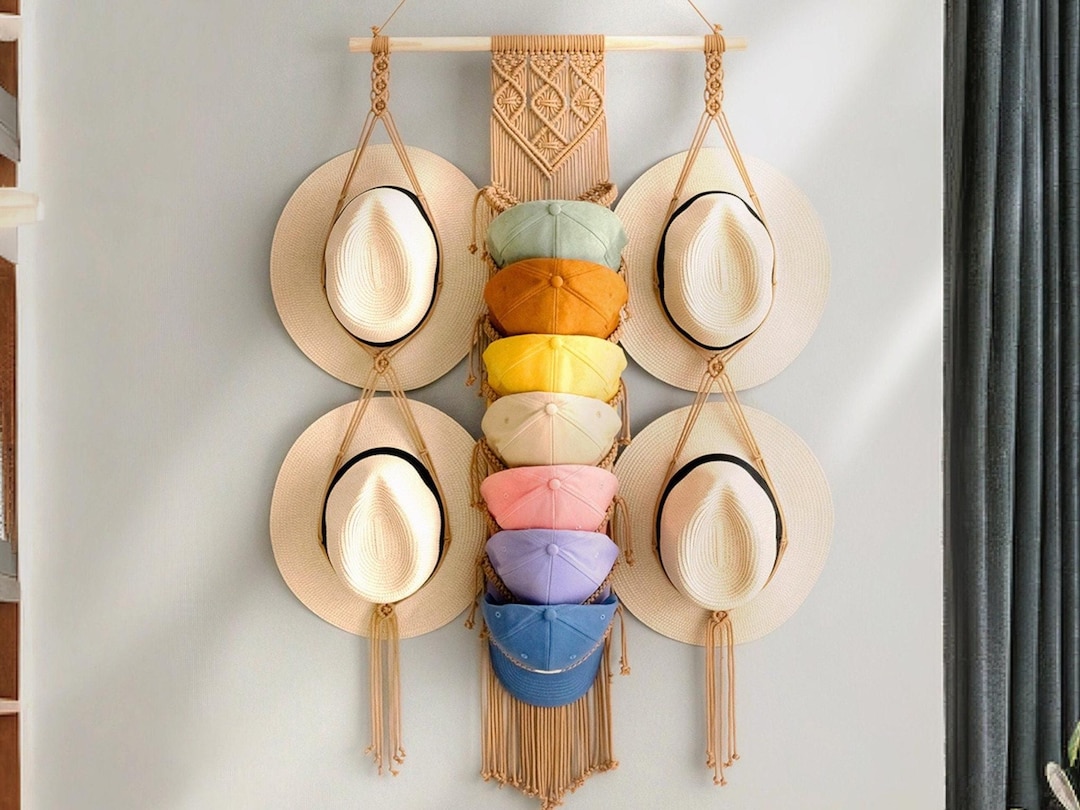 Boho Hat Hanger, Cap Rack, Farmhouse Decor, Macrame Hat Display, Gift ...