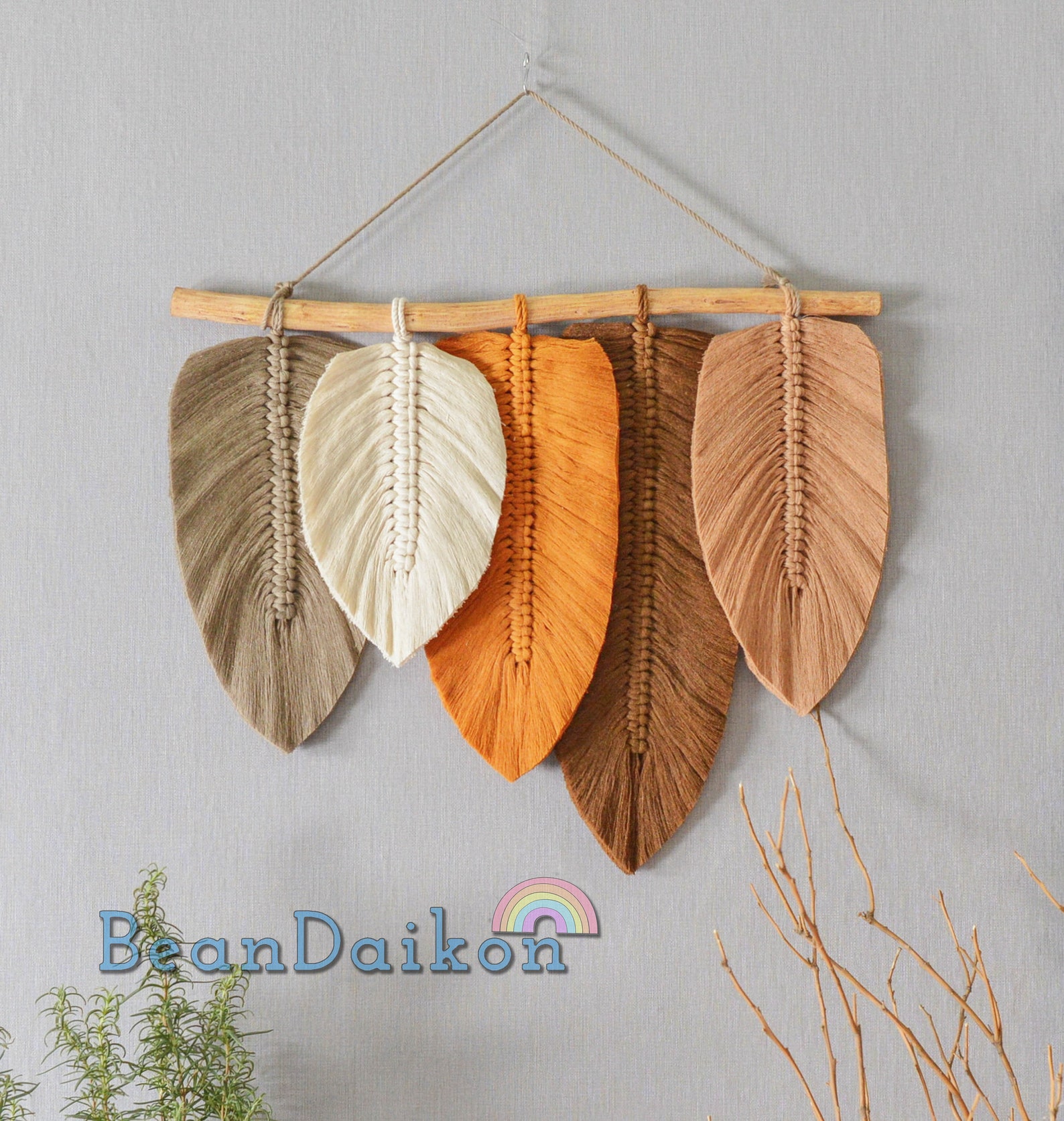 Macrame Feather Wall Hanging Earth Tone Wall Art Fall Leaf - Etsy