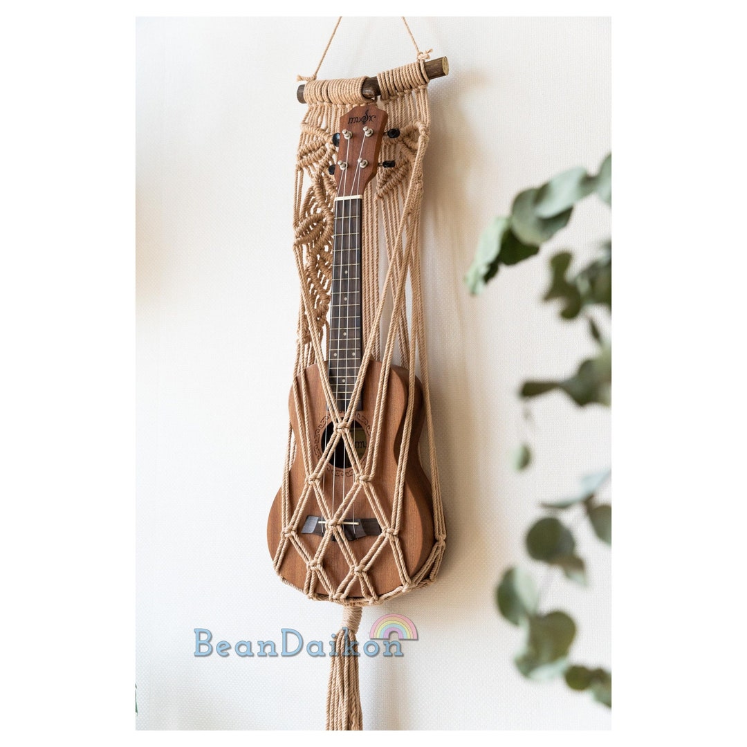 Boho Ukulele Leaves Wall Hanging, Ukulele Holder, Modern Wall Decor ...