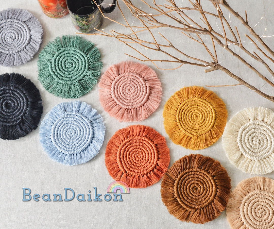 Boho Fringe Coaster, Macrame Coaster, Candle Mat, Handmade Cotton Woven ...