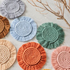 Boho Fringe Coaster, Macrame Coaster, Candle Mat, Handmade Cotton Woven ...