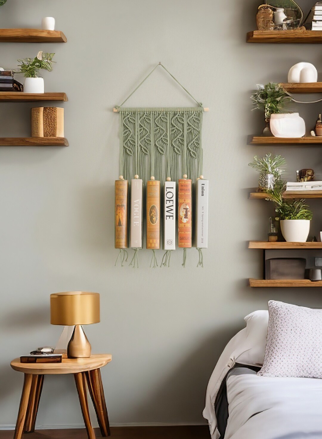 Macrame Bookshelf, Kids Book Storage, Hanging Shelf, Children's ...