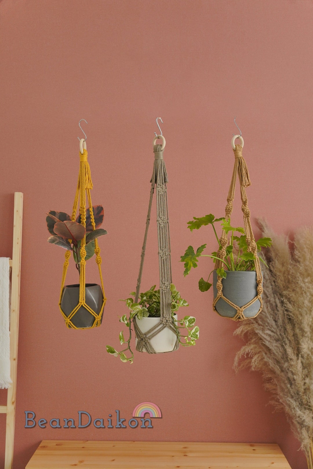 Macrame No Tassel Plant Holder, No Fringe Plant Holder, Tassel Free Hanging Planter, No Tail ...