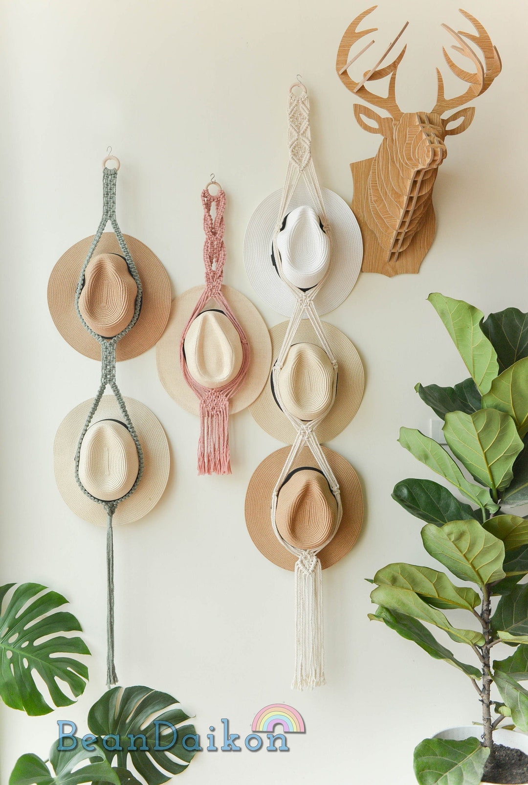 Porte-chapeaux en macramé, cintre pour chapeaux bohème, porte-chapeaux ...
