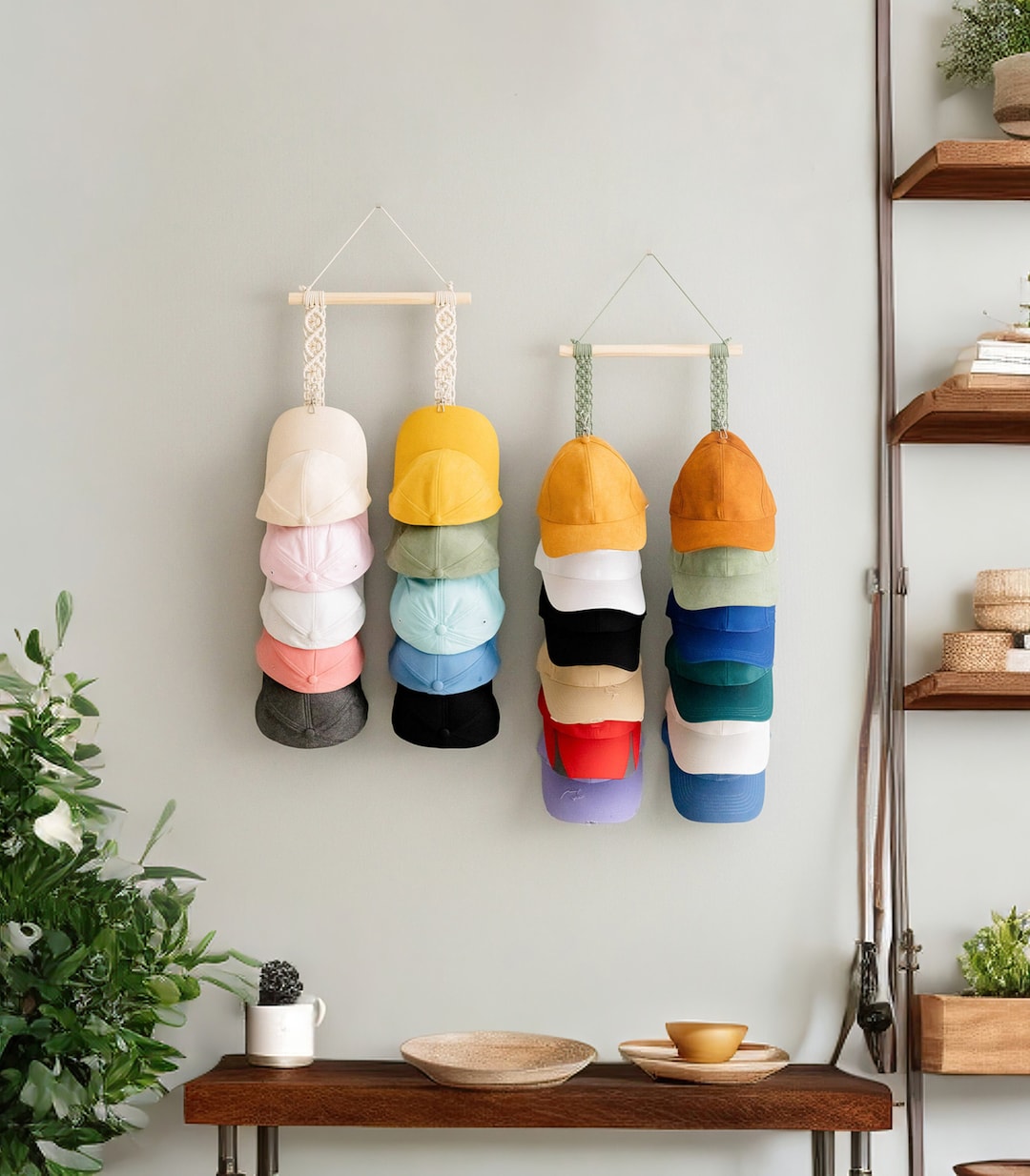 Macrame Cap Rack, Fun Home Decor, Vertical Hat Rack, Snapback Caps ...