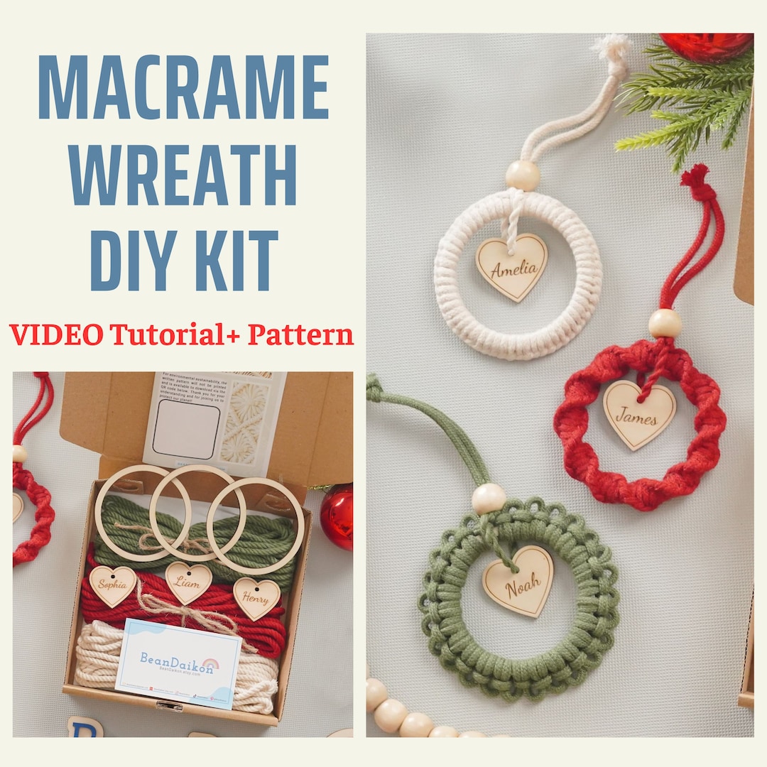 Macrame Wreath Kits, Ornament Kit, Holiday Gift Box, Macrame Diy, Craft ...