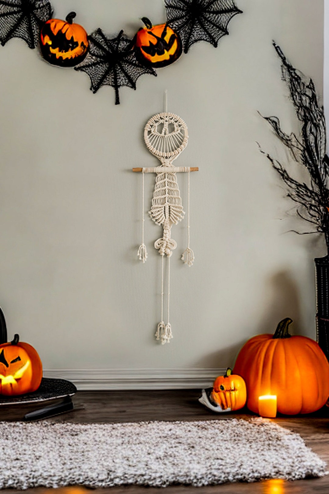 Macrame Skeleton, Halloween Hanging Decoration, Spooky Wall Art, Gothic ...