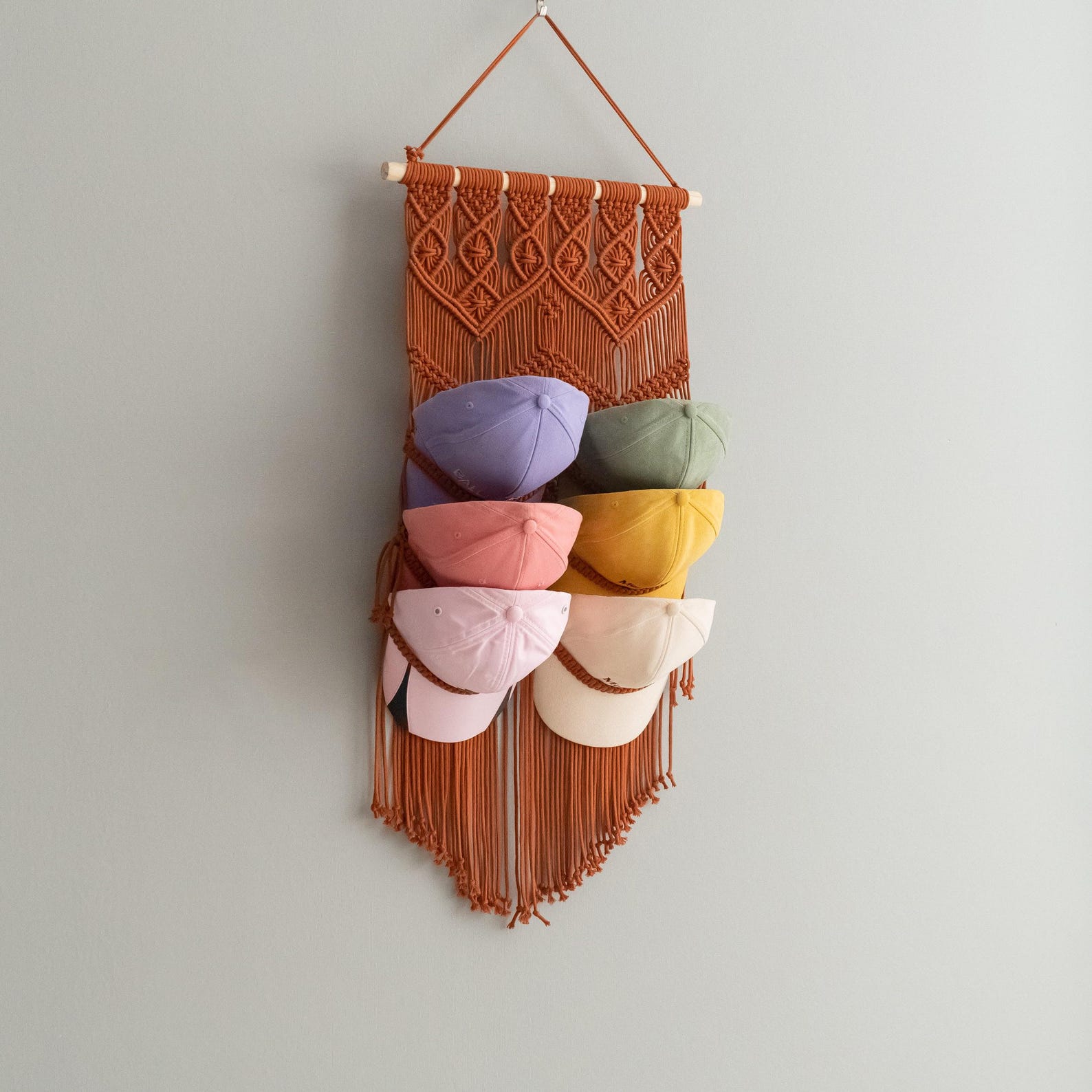 Wall Mount Hat Rack, Snapback Caps Holder, Macrame Hat Holder, Baseball ...