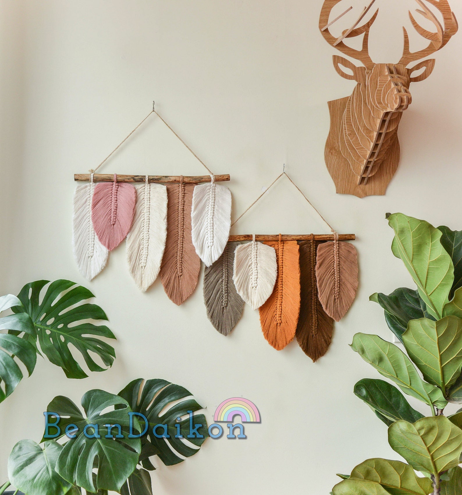 Macrame Feather Wall Hanging Earth Tone Wall Art Fall Leaf - Etsy