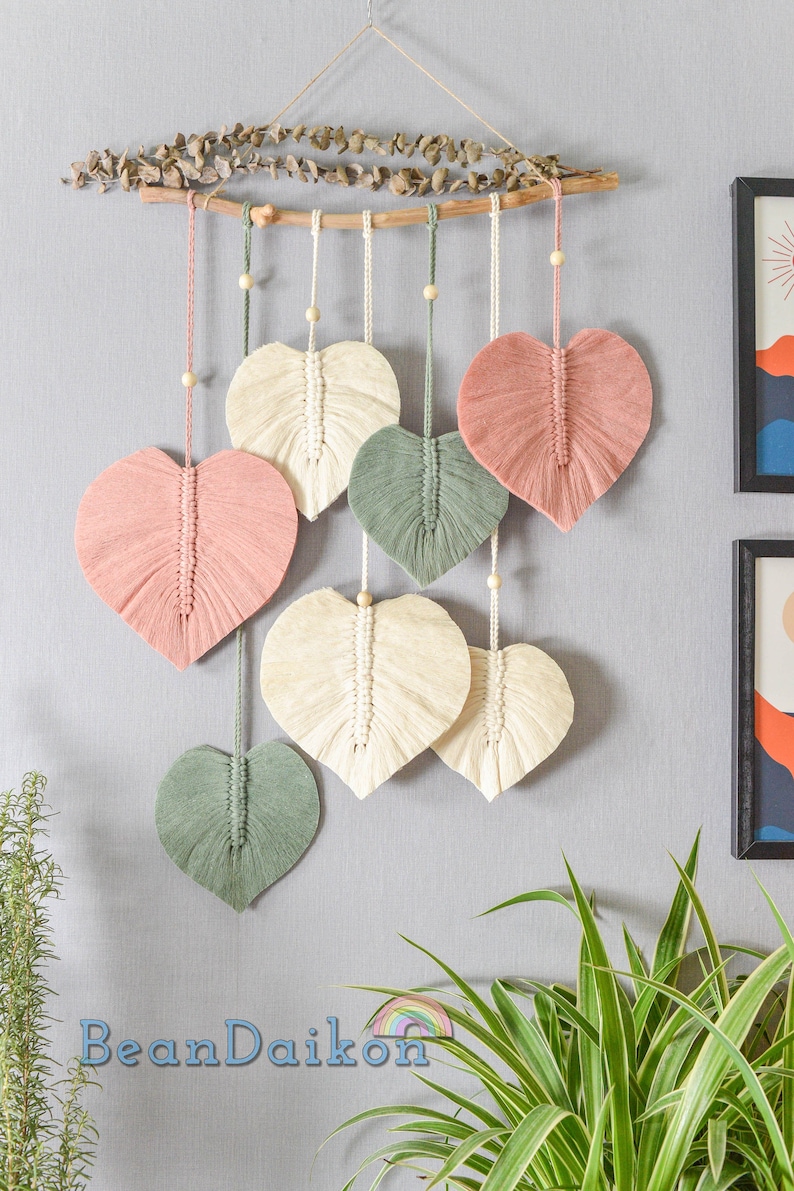 Large Macrame Heart Wall Hanging Macrame Feathers Macrame - Etsy