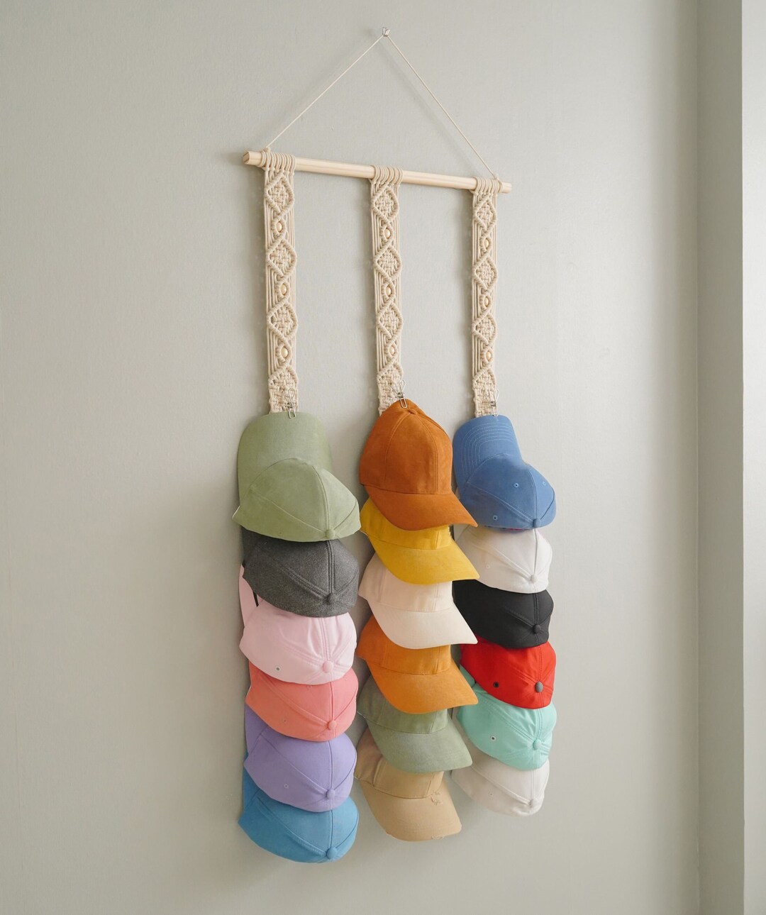 Macrame Cap Rack, Caps Organizer, Boho Hat Rack, Gifts for Him, Cabin ...
