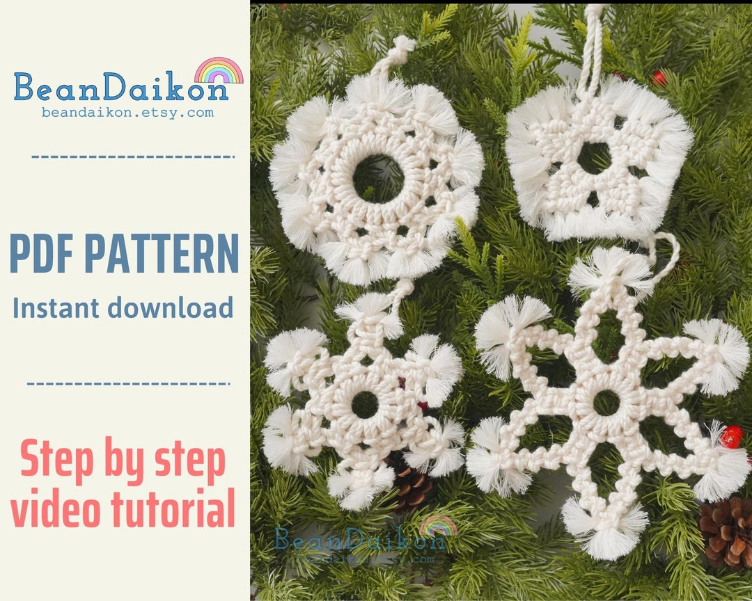 Macrame Snowflake Patterns, Christmas Patterns, Diy Macrame, Christmas Ornament, Pdf ...