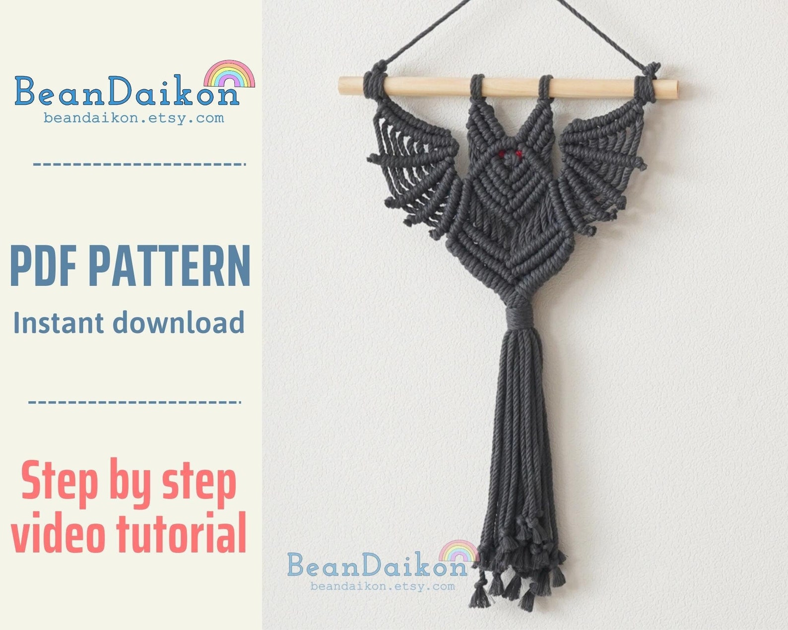 Macrame Bat Patterns, Gifts for Witches, Modern Halloween, Macrame ...