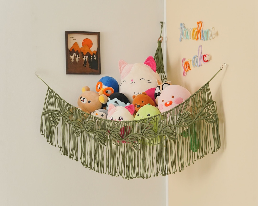Macrame Toy Net, Macrame Toy Hammock, Gift for Kids, Wall Stuffed ...