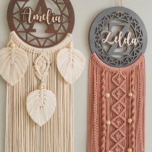 Boho Baby Name Sign, Macrame Dreamcatcher, Name Door Sign, Kids Room ...